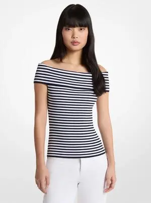 Michael Kors Striped Stretch Knit Off-the-shoulder Top