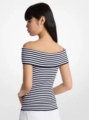 Michael Kors Striped Stretch Knit Off-the-shoulder Top