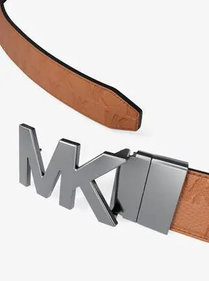 Michael Kors Reversible Logo Embossed Leather Belt - Brown