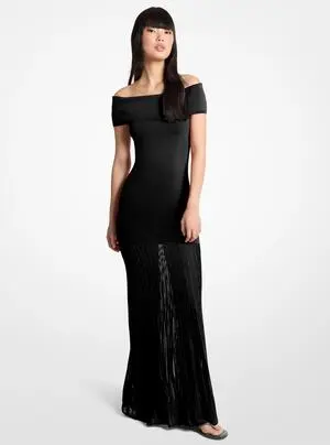 Michael Kors Pleated Stretch Knit Off-the-shoulder Maxi Dress - Black