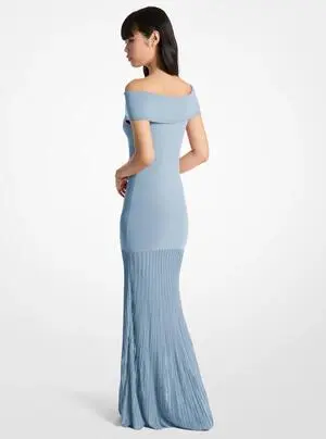 Michael Kors Pleated Stretch Knit Off-the-shoulder Maxi Dress - Blue