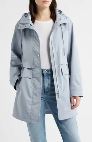 Sam Edelman Water Repellent Hooded Longline Jacket - Spring Blue