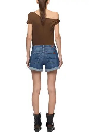 7 For All Mankind Midroll Stretch Denim Shorts
