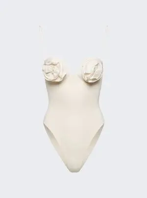 Magda Butrym 3d Flower Retro Bustier Swimsuit - Cream
