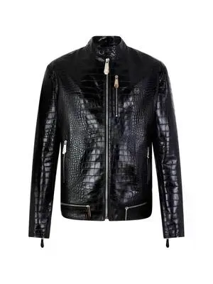 Philipp Plein Crocodile-print Leather Jacket - Black