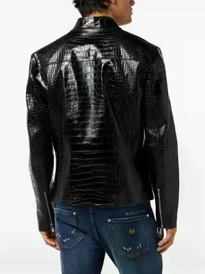 Philipp Plein Crocodile-print Leather Jacket - Black