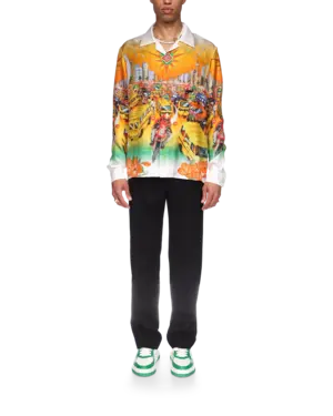 Casablanca Traffic Long Sleeve Linen Shirt - Multicolor