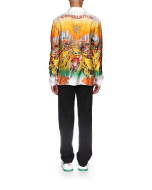 Casablanca Traffic Long Sleeve Linen Shirt - Multicolor