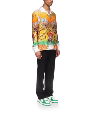 Casablanca Traffic Long Sleeve Linen Shirt - Multicolor