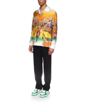 Casablanca Traffic Long Sleeve Linen Shirt - Multicolor