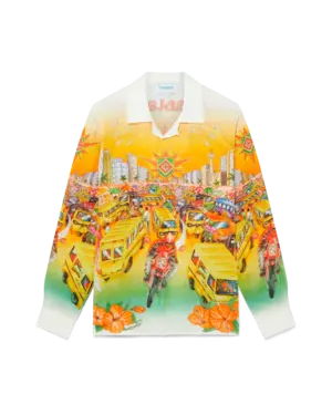 Casablanca Traffic Long Sleeve Linen Shirt - Multicolor