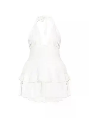 LoveShackFancy Tiered V-neck Mini Dress