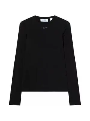 Off-White Crystal Embellished Crewneck Top - Black
