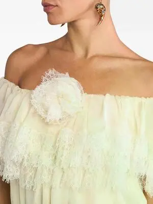 Etro Long Silk Chiffon Off-the-shoulder Dress With Flora And Fauna Print
