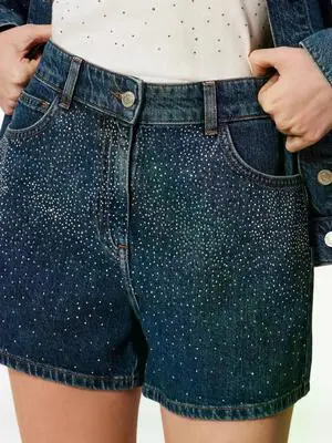 TWINSET Rhinestone-embellished Denim Shorts