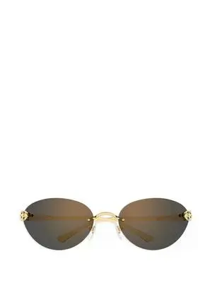 CARTIER Panther-detail Oval Sunglasses - Brown