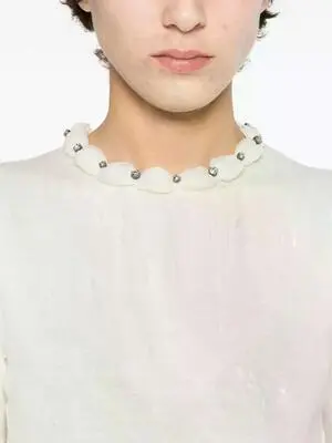 Valentino Garavani Embellished Scalloped Virgin Wool Blouse