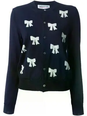 Comme Des Garçons Bow Intarsia Cardigan - Blue