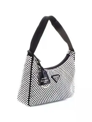 Prada Re-edition 2000 Crystal Embellished Mini Hobo Bag - Black