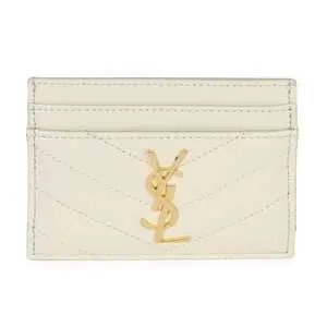 Saint Laurent Blanc Vintage Grain De Poudre Matelasse Cassandre Card Case - White