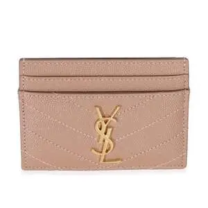 Saint Laurent Pale Grain De Poudre Matelasse Cassandre Card Case - Pink