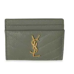 Saint Laurent Light Grain De Poudre Matelasse Cassandre Card Case - Green
