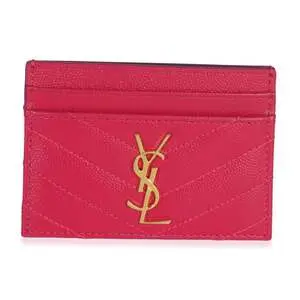Saint Laurent Fresh Fuxia Grain De Poudre Matelasse Cassandre Card Case - Red