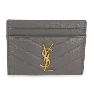 Saint Laurent Fog Grain De Poudre Matelasse Cassandre Card Case - Gray