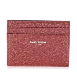 Saint Laurent Wine Grain De Poudre Credit Card Case - Red