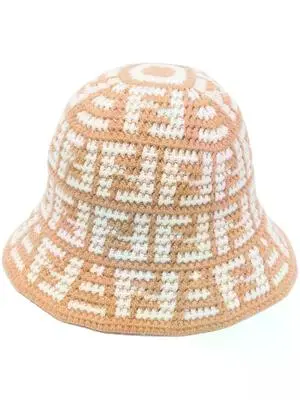 Fendi Knitted Logo-pattern Bucket Hat - Brown