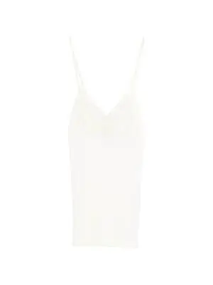 FORTE_FORTE Scalloped Trim V-neck Spaghetti Strap Top - Neutrals