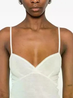 FORTE_FORTE Scalloped Trim V-neck Spaghetti Strap Top - Neutrals