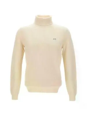 SUN 68 Embroidered Logo Roll-neck Sweater - Neutrals