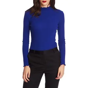 COURT & ROWE Lettuce Edge Mock Neck Top