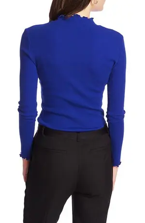 COURT & ROWE Lettuce Edge Mock Neck Top