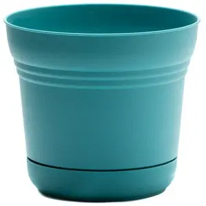 BLOEM 14 Inch Saturn Round Planter With Saucer Tray - Blue