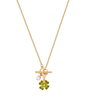 FABLE ENGLAND Lucky Clover & Pearl Toggle Necklace - Gold