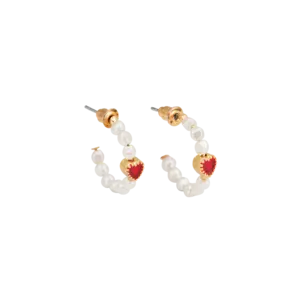 FABLE ENGLAND Love Heart Pearl Hoop Earrings - Gold
