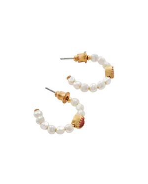 FABLE ENGLAND Love Heart Pearl Hoop Earrings