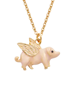 FABLE ENGLAND Flying Pig Enamel Necklace