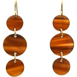 MAADILI COLLECTIVE Triple Circle Geometric Horn Dangle Earrings - Brown