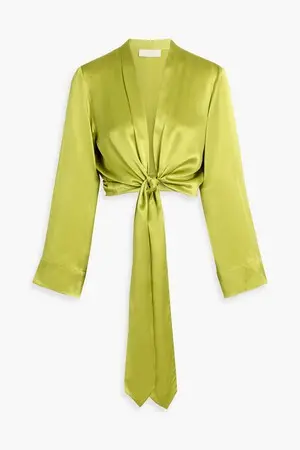 Michelle Mason Cropped Tie-front Silk-satin Blouse