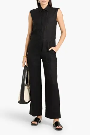 Another Tomorrow Linen-blend Twill Jumpsuit