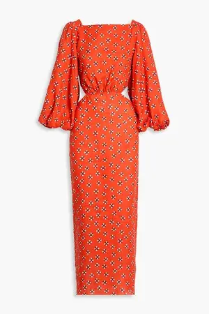 Johanna Ortiz Printed Linen Maxi Dress With Cutout - Bright Orange - 55%  Off | Editorialist