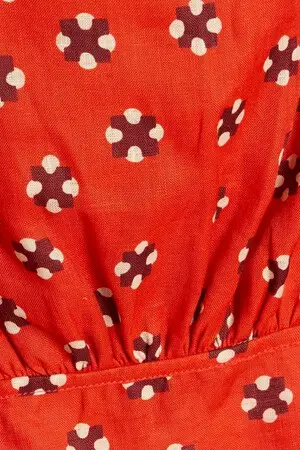 Johanna Ortiz Printed Linen Maxi Dress With Cutout - Bright Orange