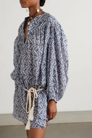 MARANT ETOILE Kildi Belted Floral-print Mini Dress - Azure