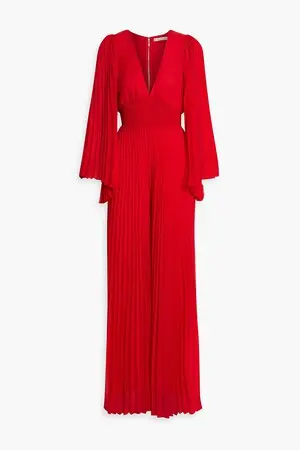 Alice + Olivia Bennet Pleated Chiffon Jumpsuit - Red