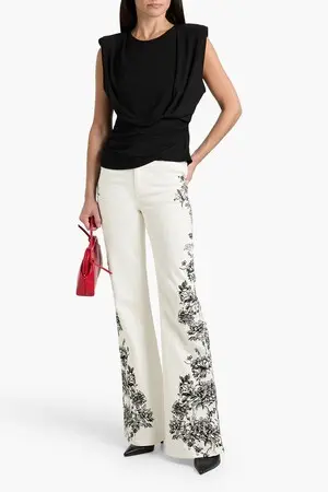 Alice + Olivia Embroidered Flared High-rise Jeans