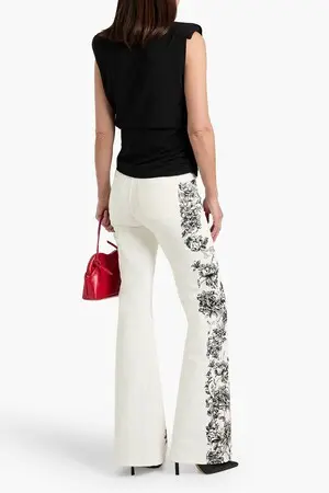 Alice + Olivia Embroidered Flared High-rise Jeans
