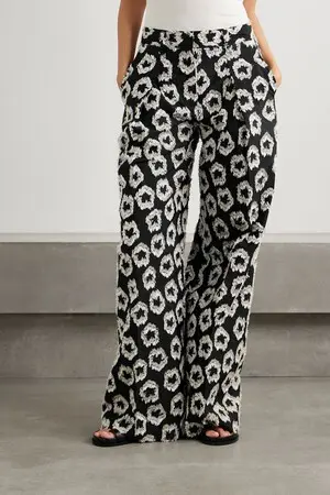 Ulla Johnson Cai Pleated Fil Coupé Faille Wide-leg Pants - Black